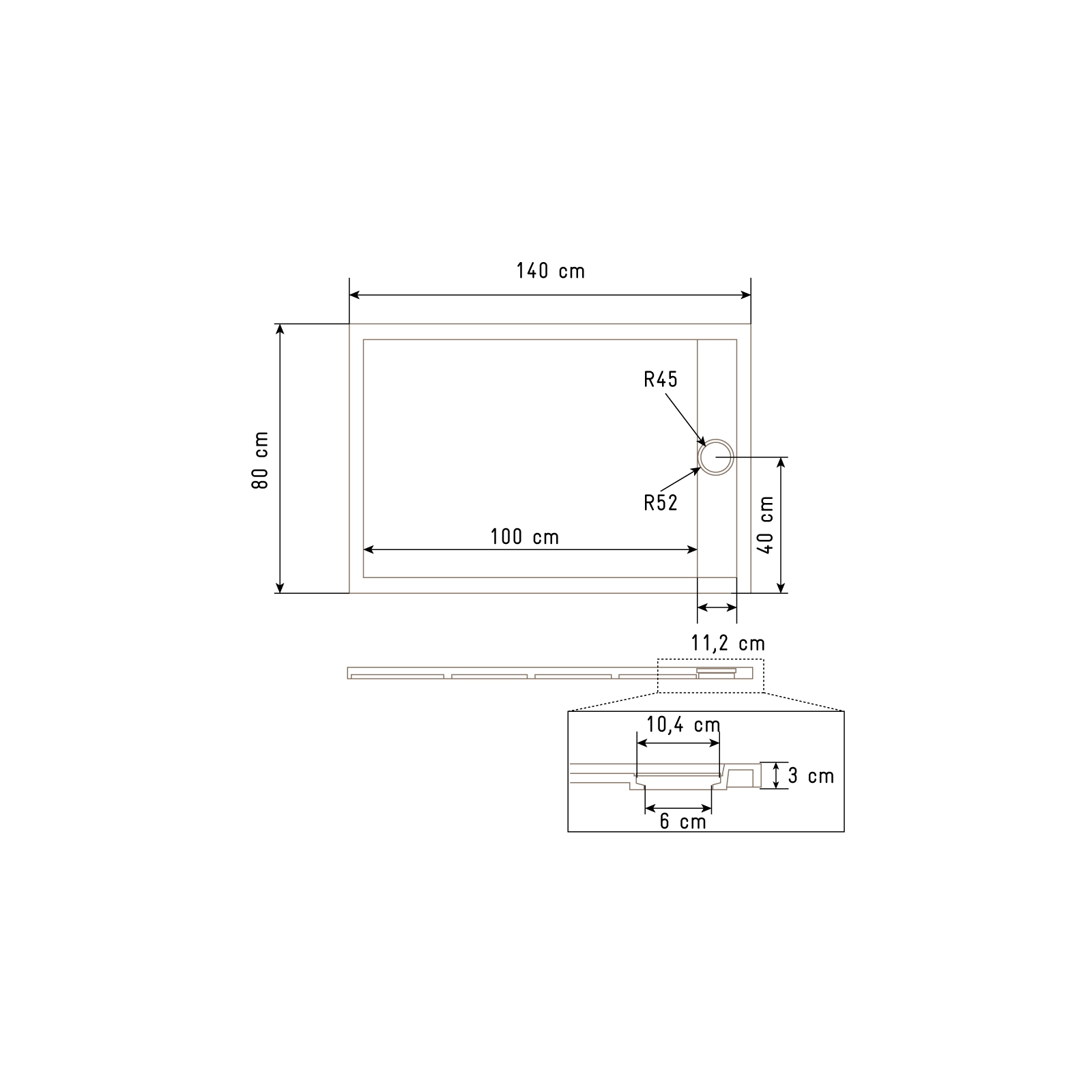 Receveur de douche en résine blanc 80x140x3 cm effet pierre granit ...